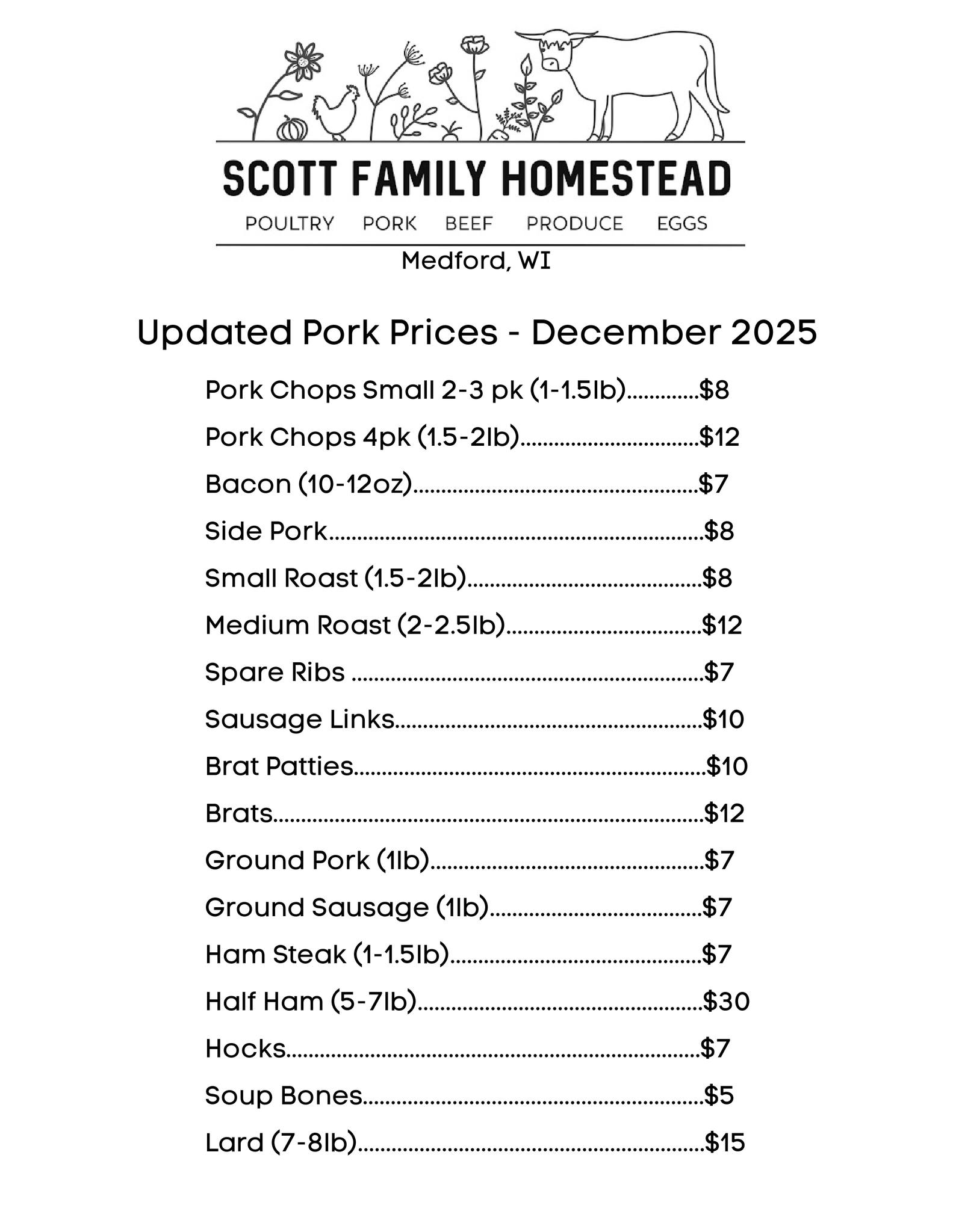 Summer 2025 Beef and Pork Pricing – Scott Family Homestead